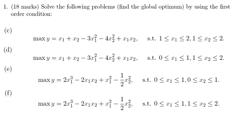 Solved 1. (18 marks) Solve the following problems (find the | Chegg.com