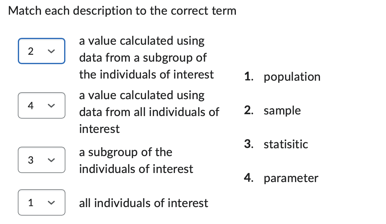 Solved Match each description to the correct terma value | Chegg.com