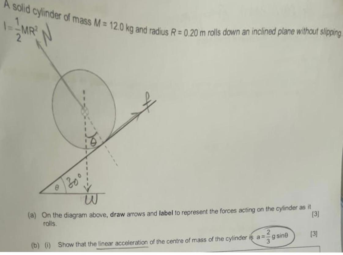 Solved A solid cylinder of mass M=12.0 kg and radius R=0.20 | Chegg.com
