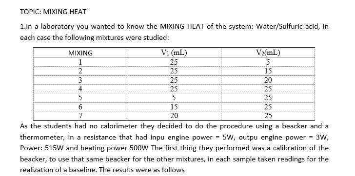 1.In a laboratory you wanted to know the MIXING HEAT | Chegg.com