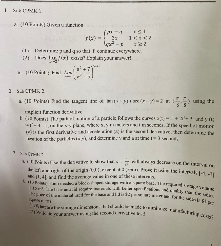 Solved Sub CPMK 3. a. (10 Points) Determine the expression | Chegg.com