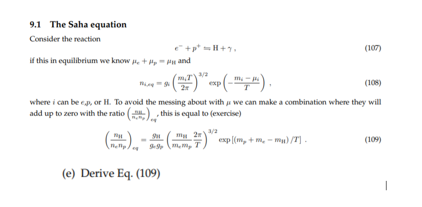 Solved 3/2 9.1 The Saha equation Consider the reaction € +p+ | Chegg.com