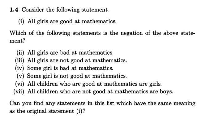 Solved 1.4 Consider the following statement. (i) All girls | Chegg.com