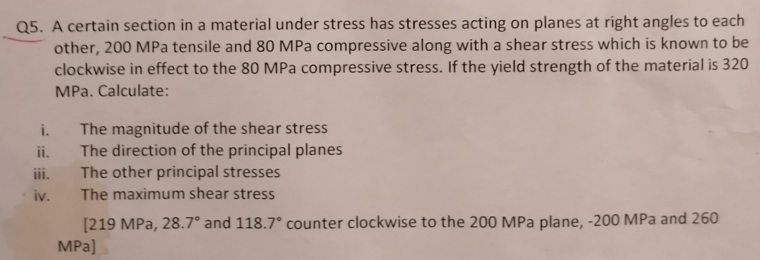 Solved Q5. A certain section in a material under stress has | Chegg.com