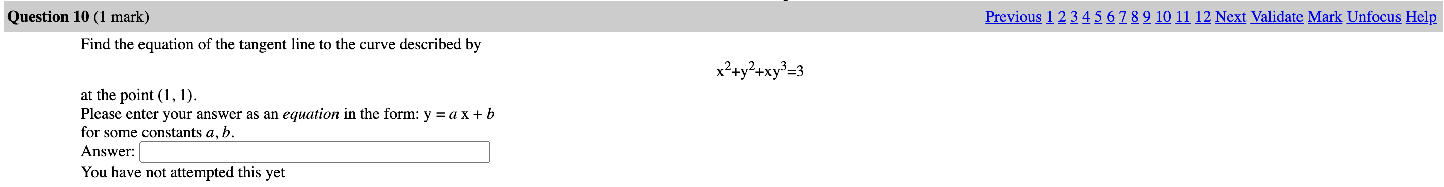 Solved Previous 2345689101112 Next Validate Mark Unfocus | Chegg.com