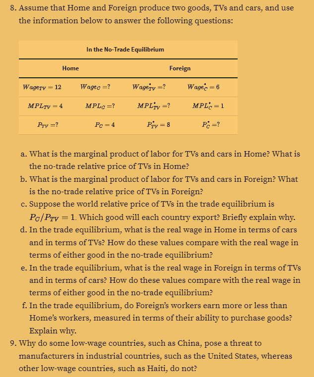 Solved Assume that Home and Foreign produce two goods, TVs | Chegg.com