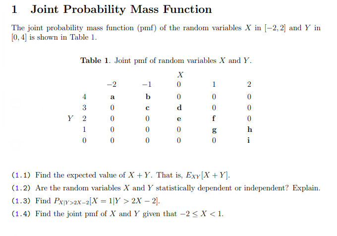 Solved 1 Joint Probability Mass Function The joint | Chegg.com