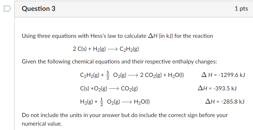Solved Using three equations with Hess's law to calculate ΔH | Chegg.com