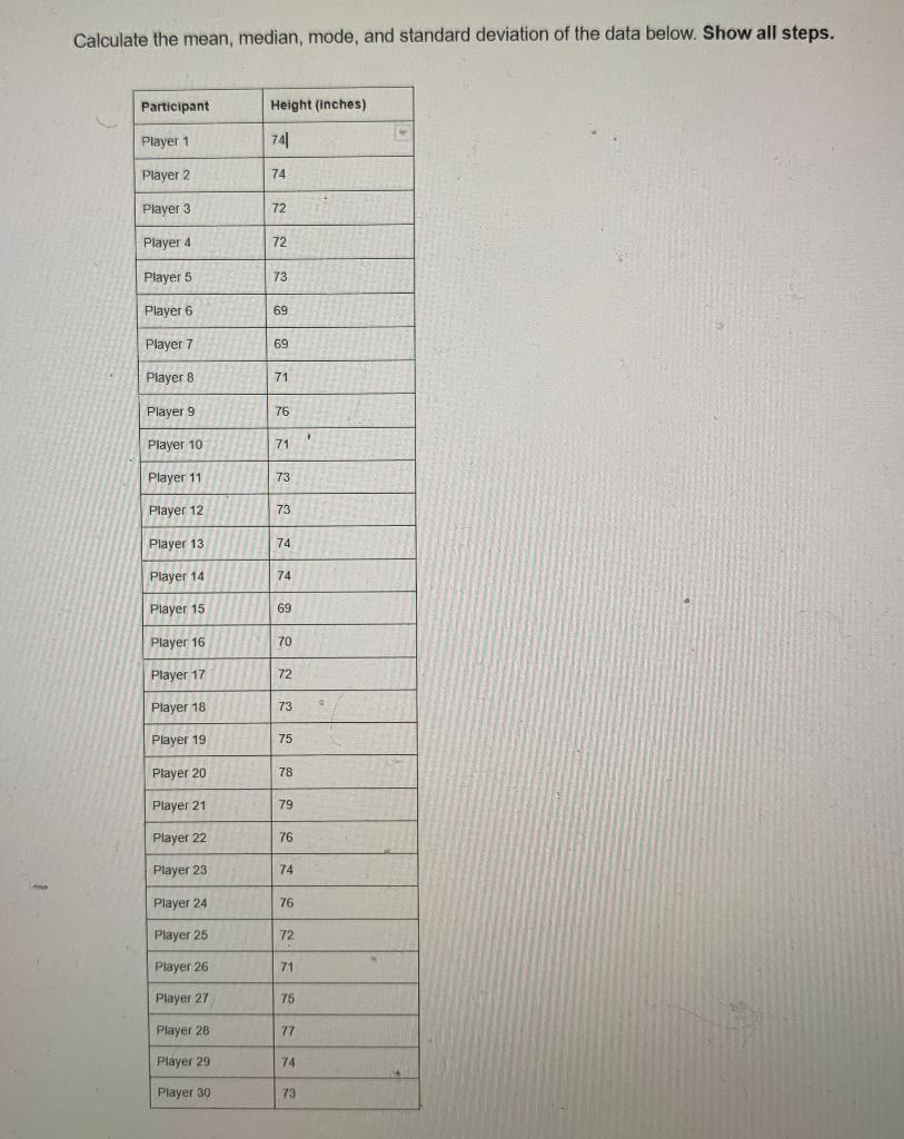 Solved Calculate the mean, median, mode, and standard | Chegg.com