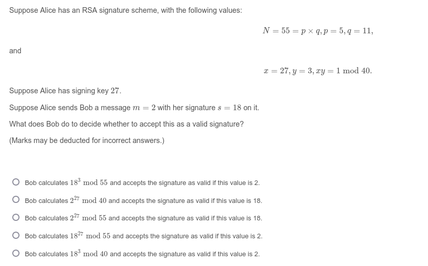 Solved Suppose Alice has an RSA signature scheme, with the | Chegg.com