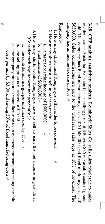 Solved 3-28 CVP analysis, sensitivity analysis. Roughstyle | Chegg.com