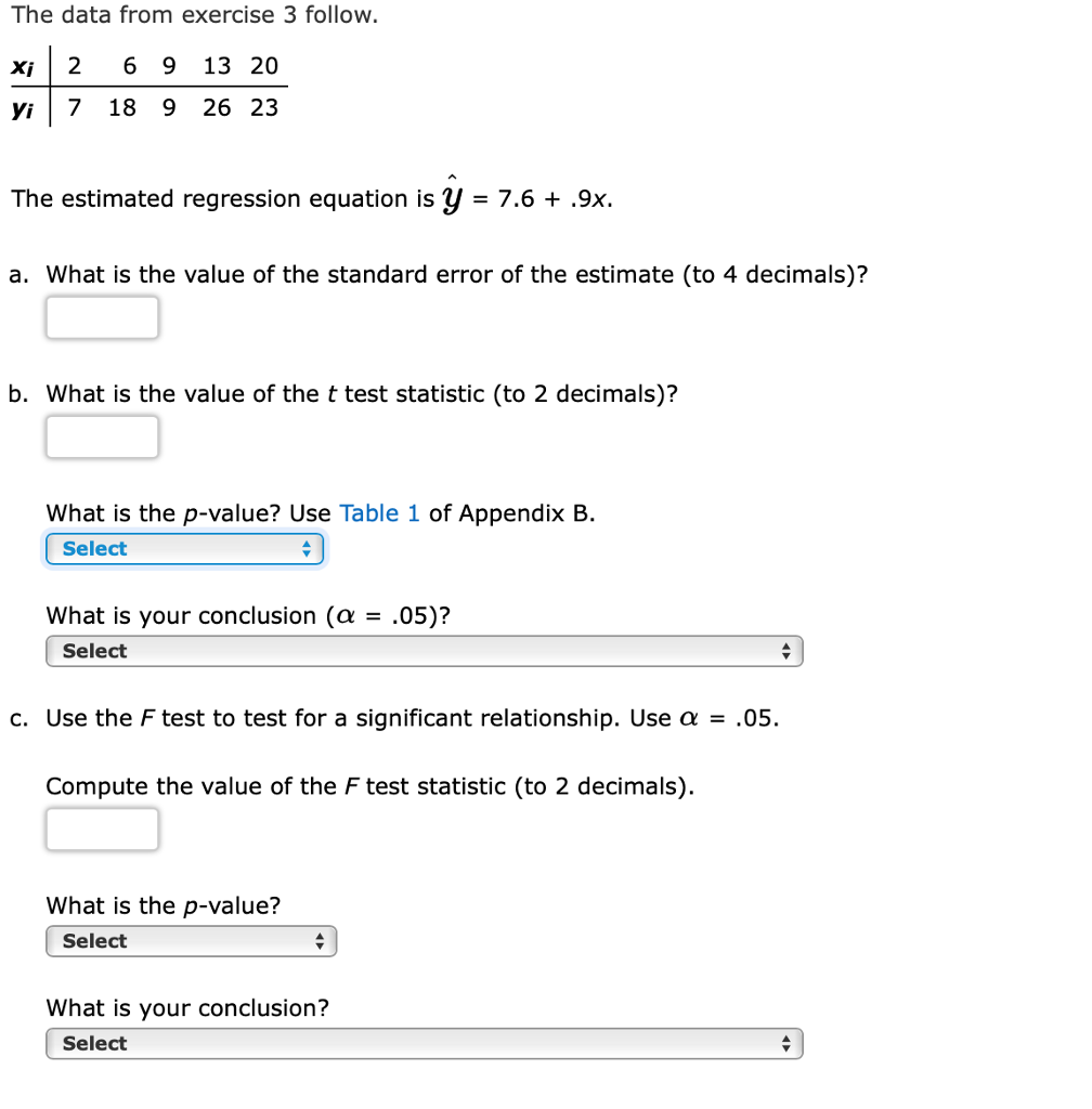 Solved The data from exercise 3 follow. xi 2 6 9 13 20 i 7 | Chegg.com