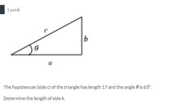 Solved The hypotenuse (side c) ﻿of the triangle has length | Chegg.com