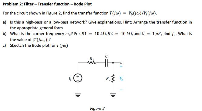 Solved Problem 2: Filter - Transfer function - Bode Plot For | Chegg.com