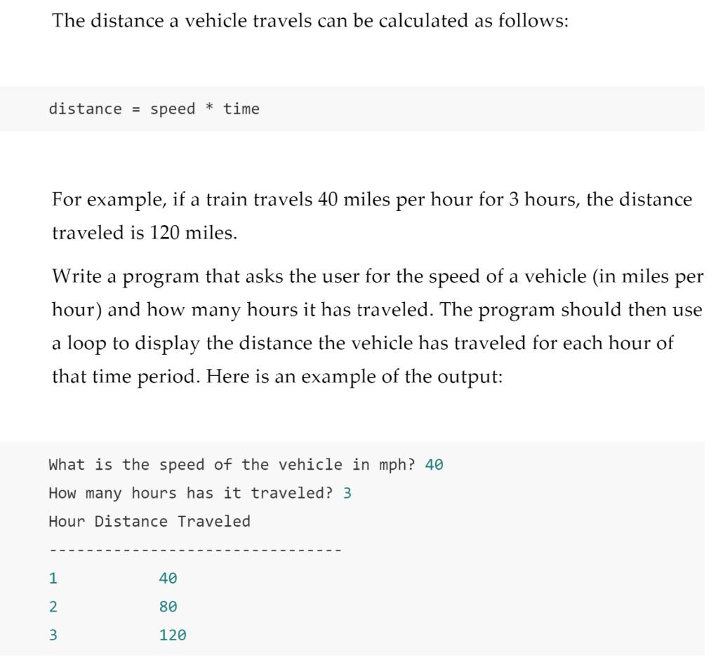 Solved The distance a vehicle travels can be calculated as | Chegg.com
