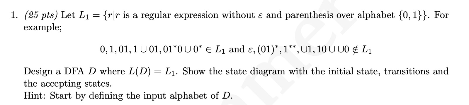 Solved 1. (25 pts) Let Li example; {r|r is a regular | Chegg.com