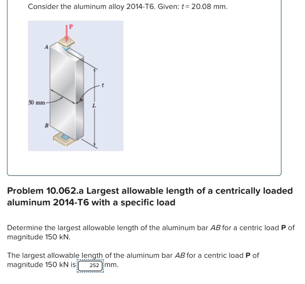 Solved Consider the aluminum alloy 2014-T6. Given: t=20.08 | Chegg.com