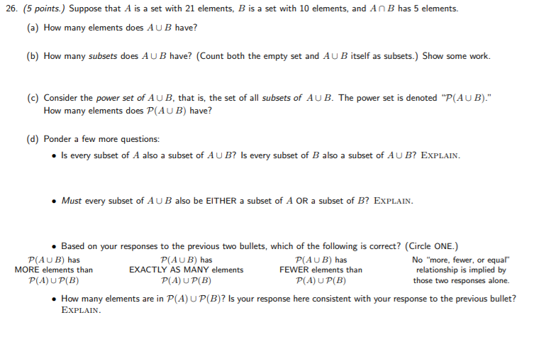 Solved 26. (5 points.) Suppose that A is a set with 21 | Chegg.com