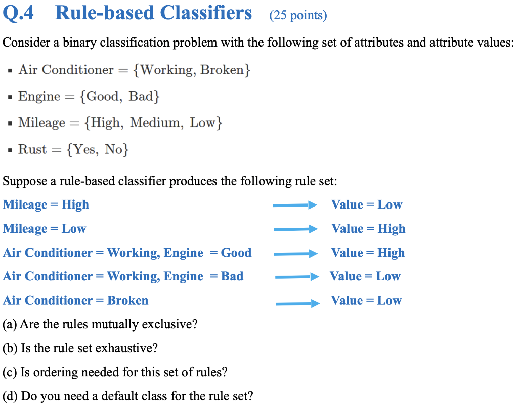 Solved Q4 Rule Based Classifiers 25 Points Consider A 