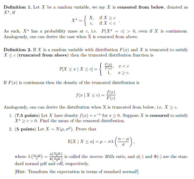 Solved Definition 1. Let X be a random variable, we say X is | Chegg.com