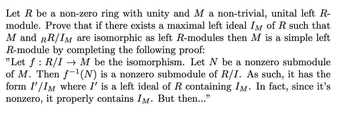 Solved Let R be a non-zero ring with unity and M a | Chegg.com