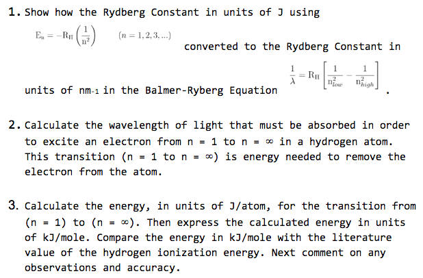 Solved 1. Show how the Rydberg Constant in units of 3 using | Chegg.com