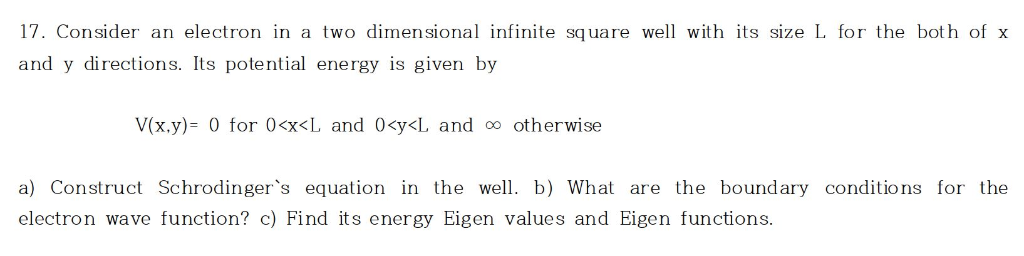 Solved 17. Consider an electron in a two dimensional | Chegg.com