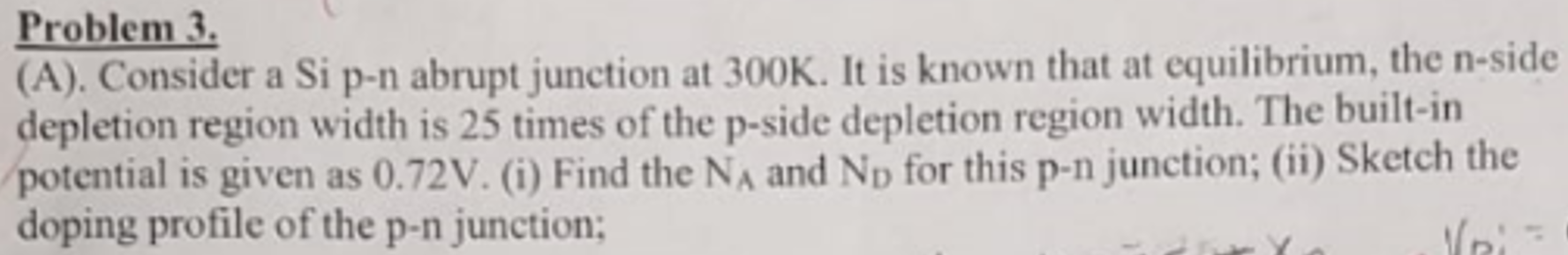 Solved Problem 3. (A). Consider a Si p-n abrupt junction at | Chegg.com