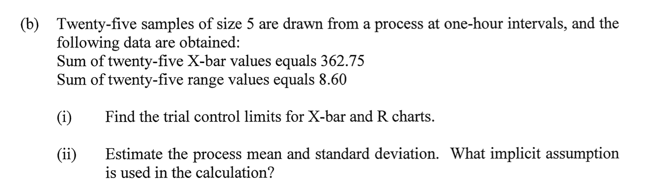Solved b) Twenty-five samples of size 5 are drawn from a | Chegg.com