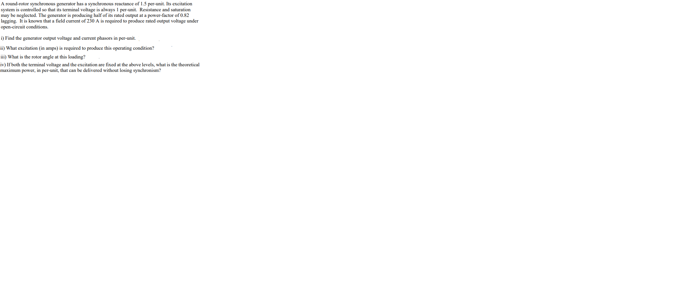 Solved A Round Rotor Synchronous Generator Has A Synchronous