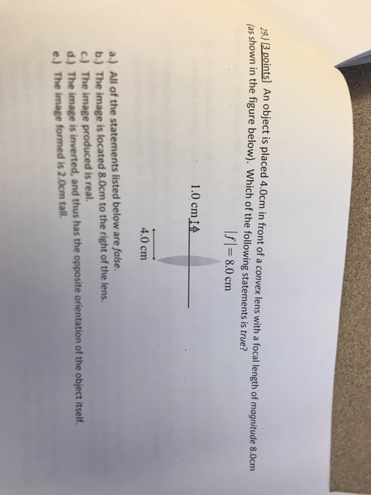 Solved An object is placed 4.0cm in front of a convex lens | Chegg.com