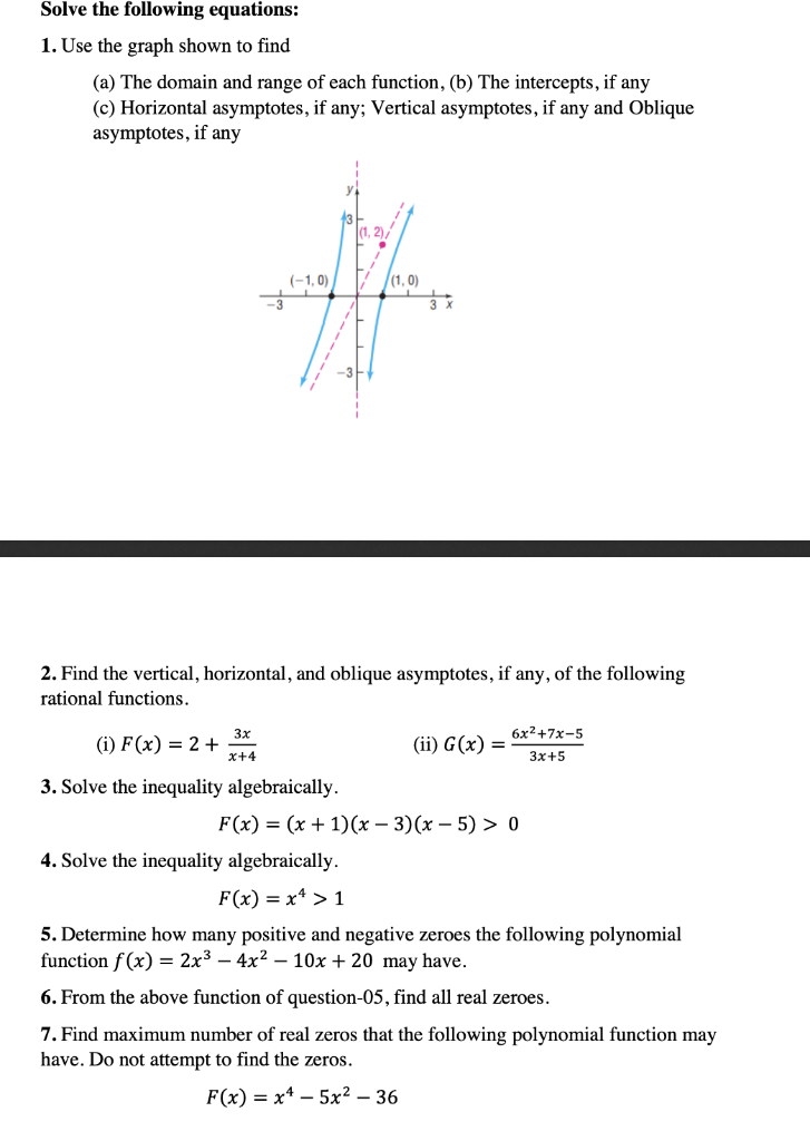 Solved Solve the following equations: 1. Use the graph shown | Chegg.com