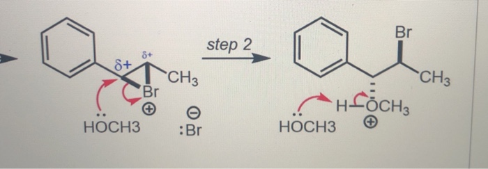 Solved Br step 2 8+ CH3 CH3 Br HOCH3 Br HOCH3 | Chegg.com