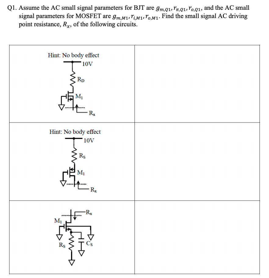 Solved Q1. Assume the AC small signal parameters for BJT are | Chegg.com