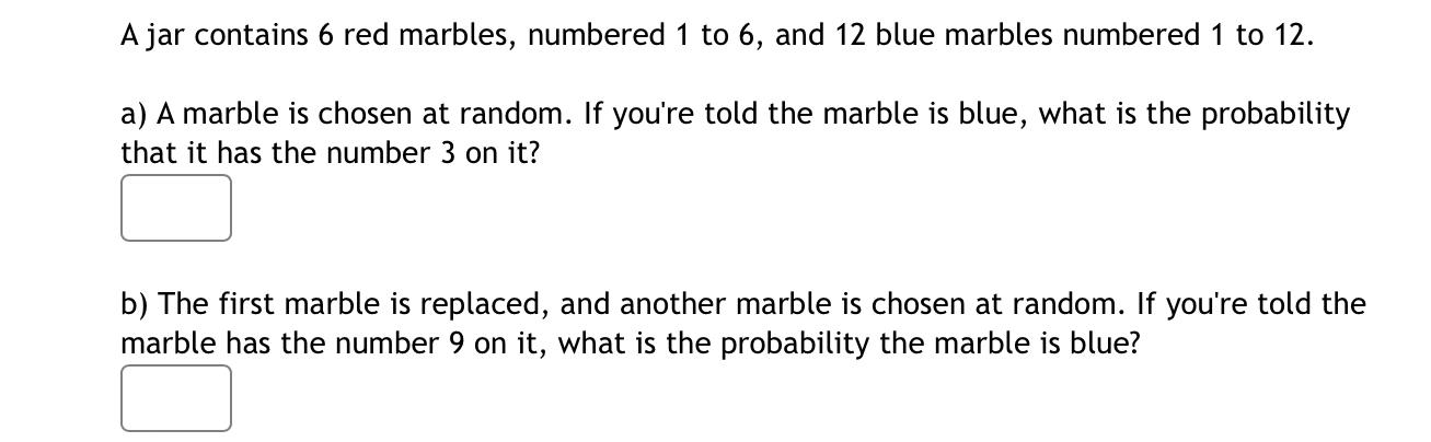 Solved A jar contains 6 red marbles, numbered 1 to 6 , and | Chegg.com