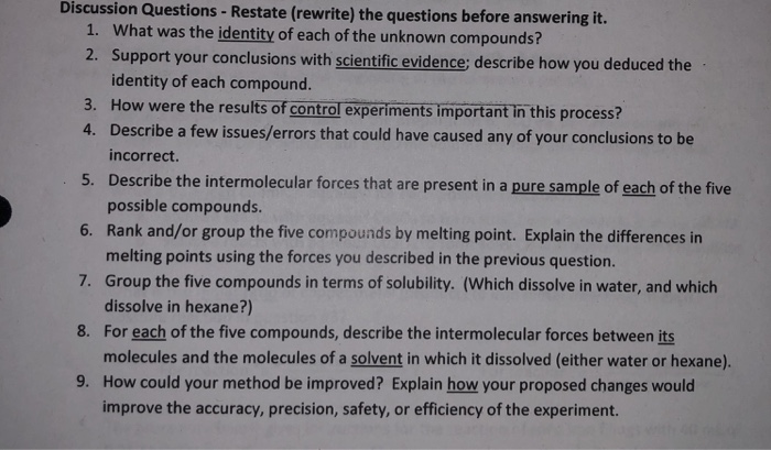 Discussion Questions - Restate (rewrite) the | Chegg.com