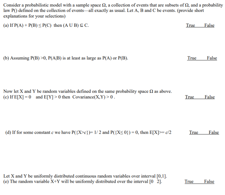 Solved Consider a probabilistic model with a sample space 1, | Chegg.com