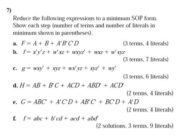 Solved Reduce the following expressions to a minimum SOP | Chegg.com