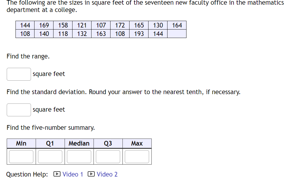 Solved The following are the sizes in square feet of the | Chegg.com