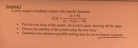 Solved Question I A unity negative feedback system with | Chegg.com