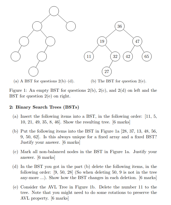 Solved (a) A BST for questions 2(b)-(d). (b) The BST for | Chegg.com