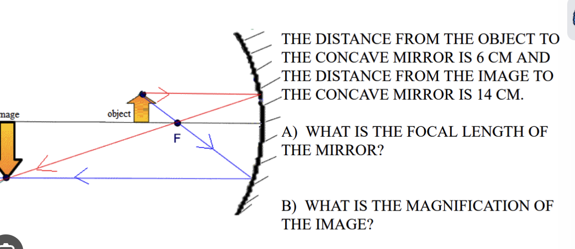 Solved ГHE DISTANCE FROM THE OBJECT TO THE CONCAVE MIRROR IS | Chegg.com
