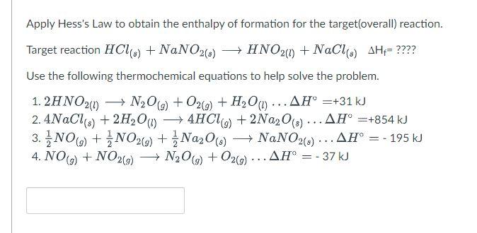 Solved Apply Hess's Law to obtain the enthalpy of formation | Chegg.com