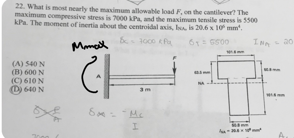 Solved 22. What is most nearly the maximum allowable load F, | Chegg.com