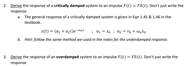 2. Derive the response of a critically damped system | Chegg.com