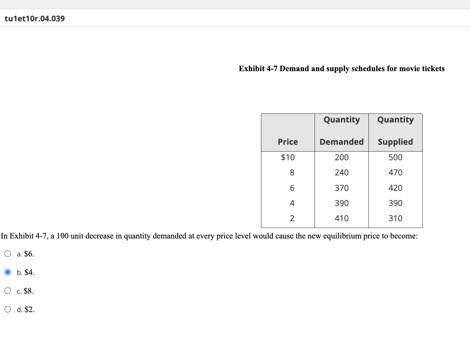 Solved Exhibit 4-7 Demand and supply schedules for movie | Chegg.com