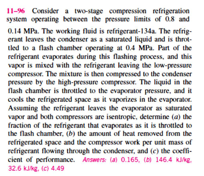 11-96 ﻿Consider a two-stage compression refrigeration | Chegg.com