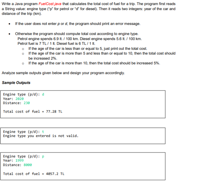 Solved Write a Java program FuelCost.java that calculates | Chegg.com