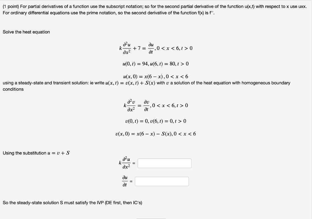 Solved (1 point) For partial derivatives of a function use | Chegg.com