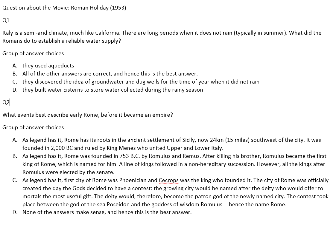 Question about the Movie: Roman Holiday (1953) Q1 | Chegg.com